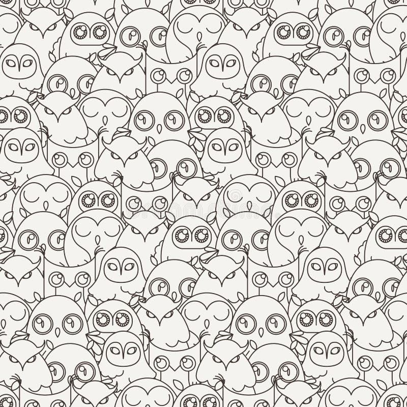 Random Owls Seamless Pattern. Cute Nignht Birds. for Coloring Books ...
