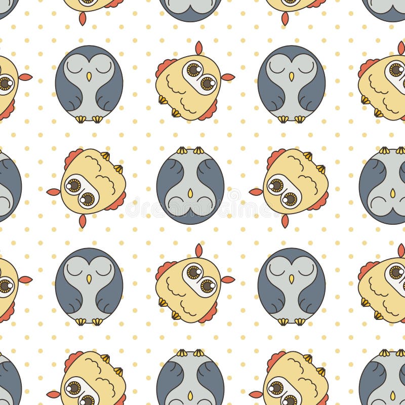 Random Owls Seamless Pattern. Cute Nignht Birds. for Coloring Books ...