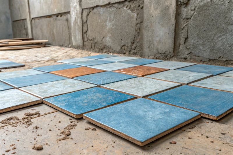 Ceramic Porcelain Tile with Blue Rusty Painted Wall Stock Illustration ...