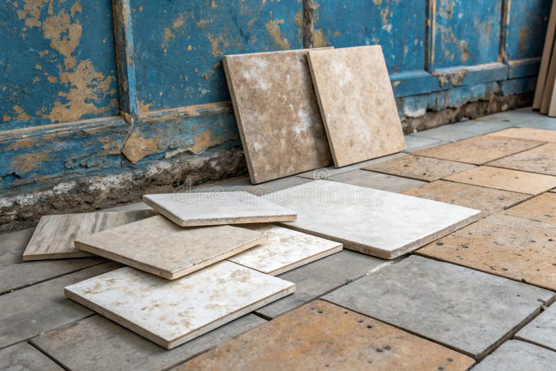 Ceramic Porcelain Tile with Blue Rusty Painted Wall Stock Illustration ...