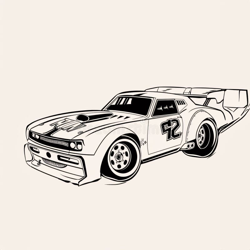 Random Race Car - a Black and White Drawing of a Race Car Stock ...