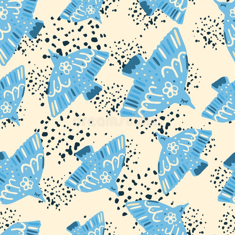Random Seamless Bright Pattern with Bird Silhouettes. Blue Birds on ...