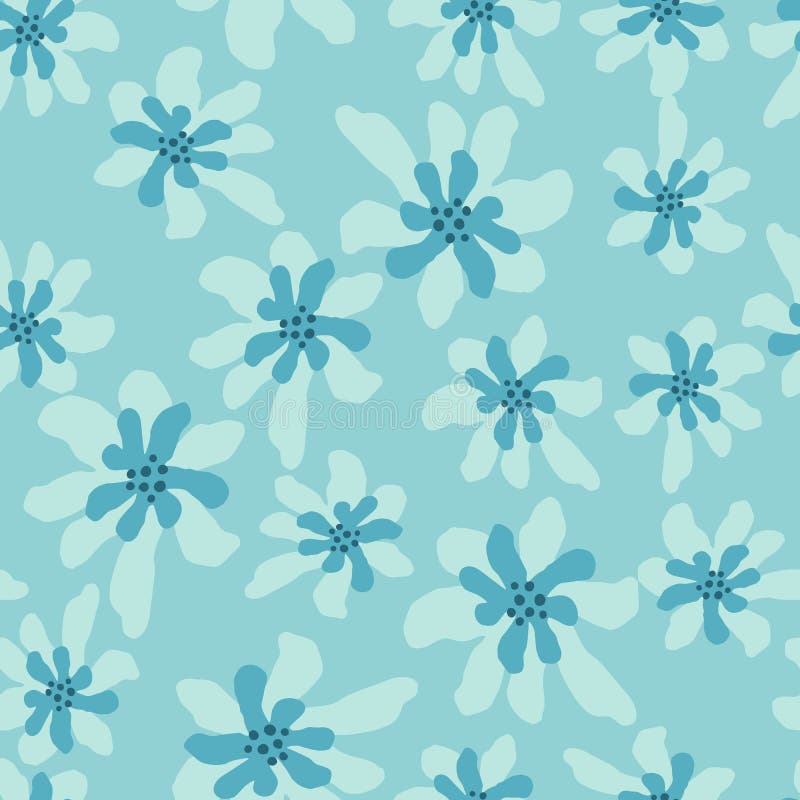 Random Seamless Pattern with Blue Colored Flower Silhouettes in Simple ...
