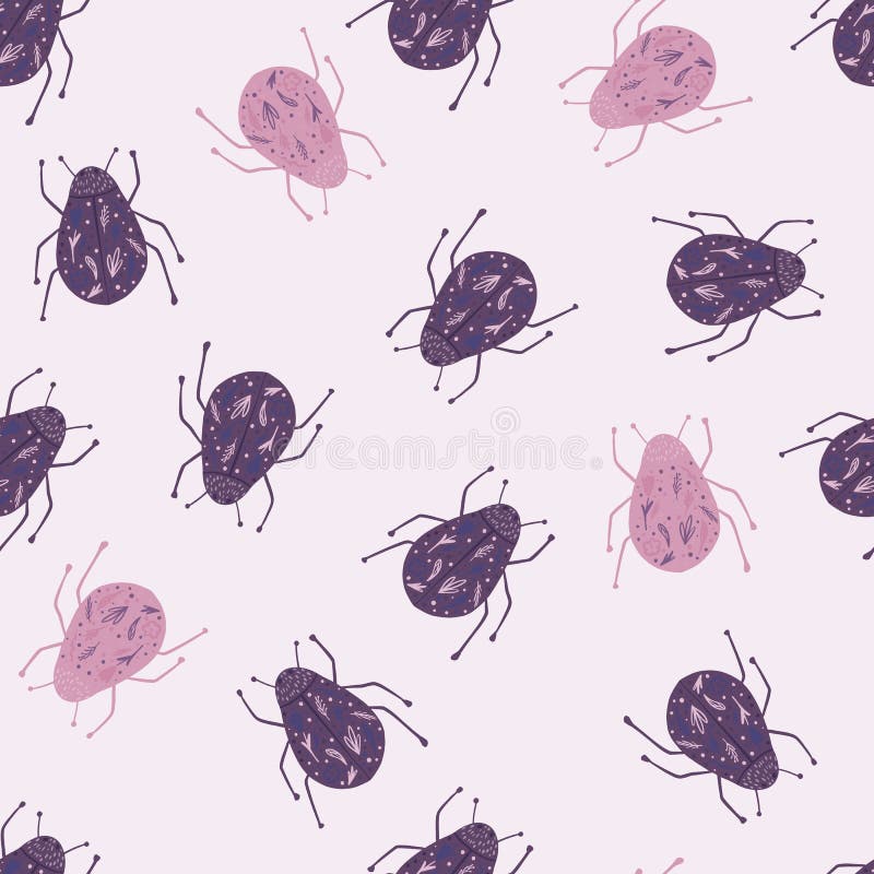 Random Seamless Pattern with Doodle Bug Silhouettes. Purple and Pink ...