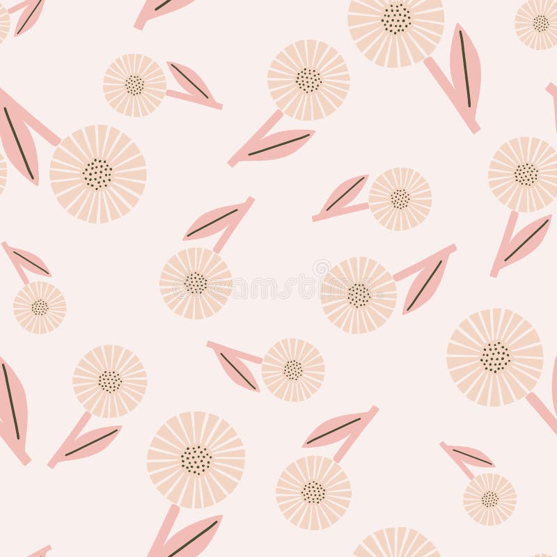 Random Seamless Pattern with Pastel Pink Abstract Daisy Flower ...