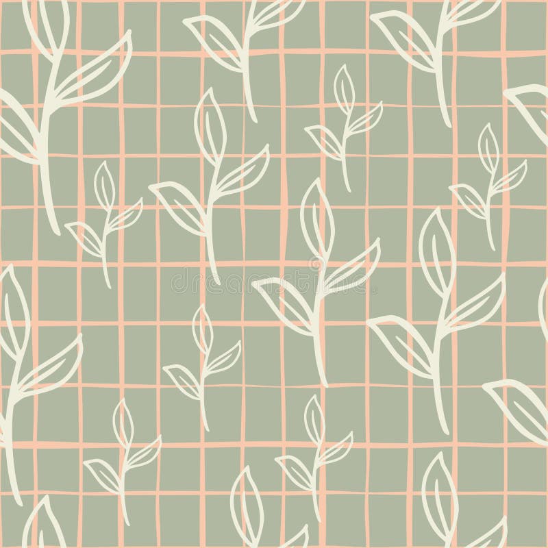 Random Seamless Pattern with White Outline Random Leaf Branches ...