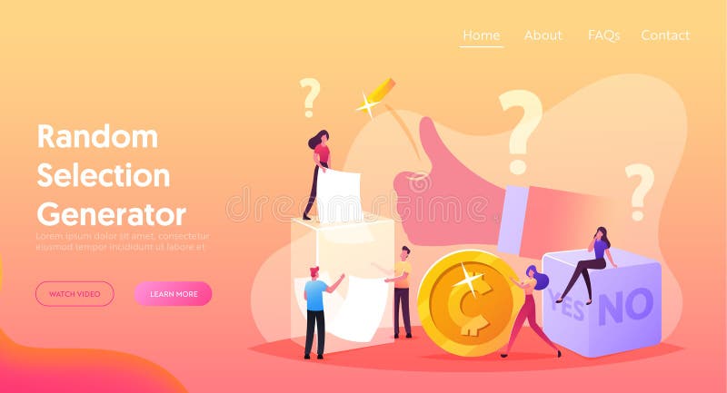 Random Selection Landing Page Template. Tiny Characters Throw Coin and ...