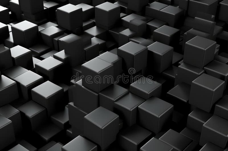 Random Shifted Black Cube Boxes Block Background. Dark Abstract Cubes ...