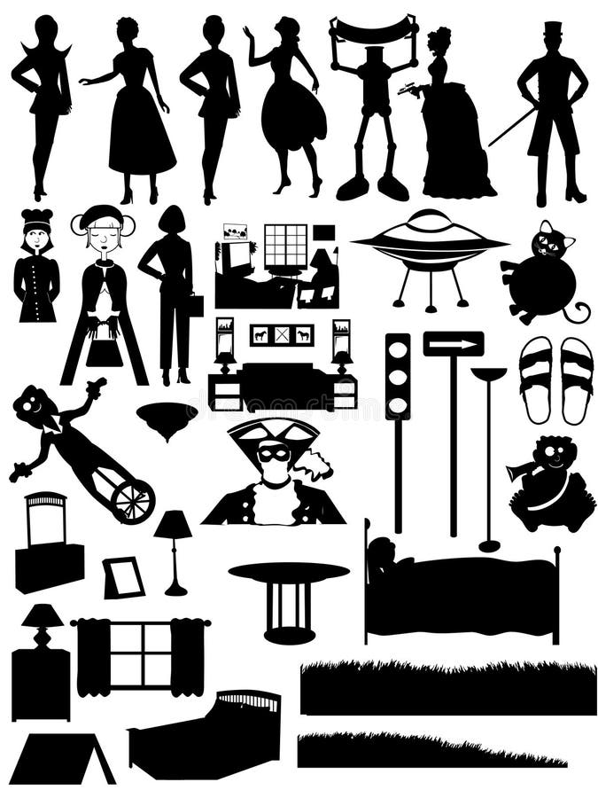Random Silhouettes Set, Steampunk, People, Furnitu Stock Vector ...