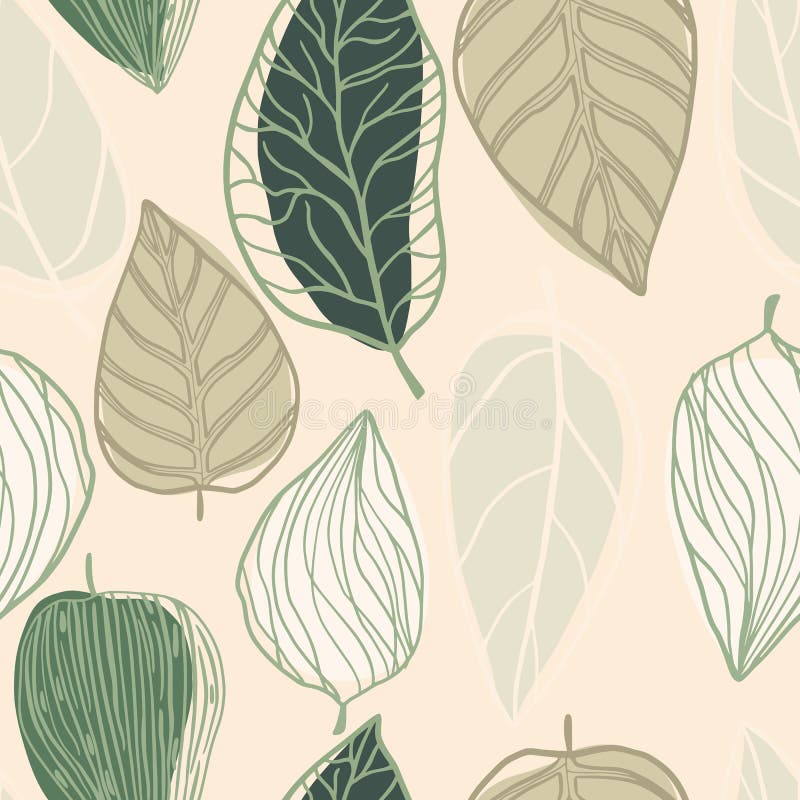 Random Spring Seamless Pattern with Doodle Leaves Elements. Pastel ...