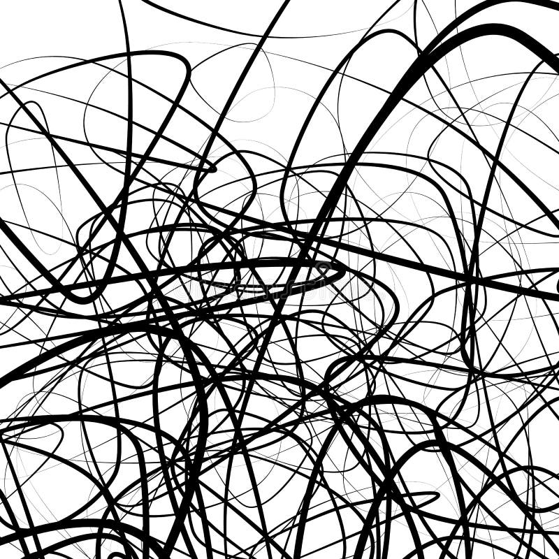 Random Squiggly, Curvy Lines, Abstract Monochrome Illustration. Stock ...
