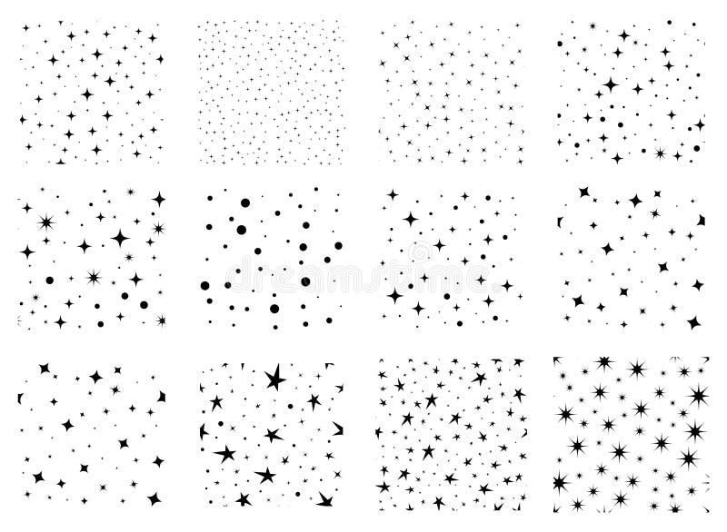 Random Stars Seamless Patterns Set. Starry Sky Vector Wallpaper. Stock ...