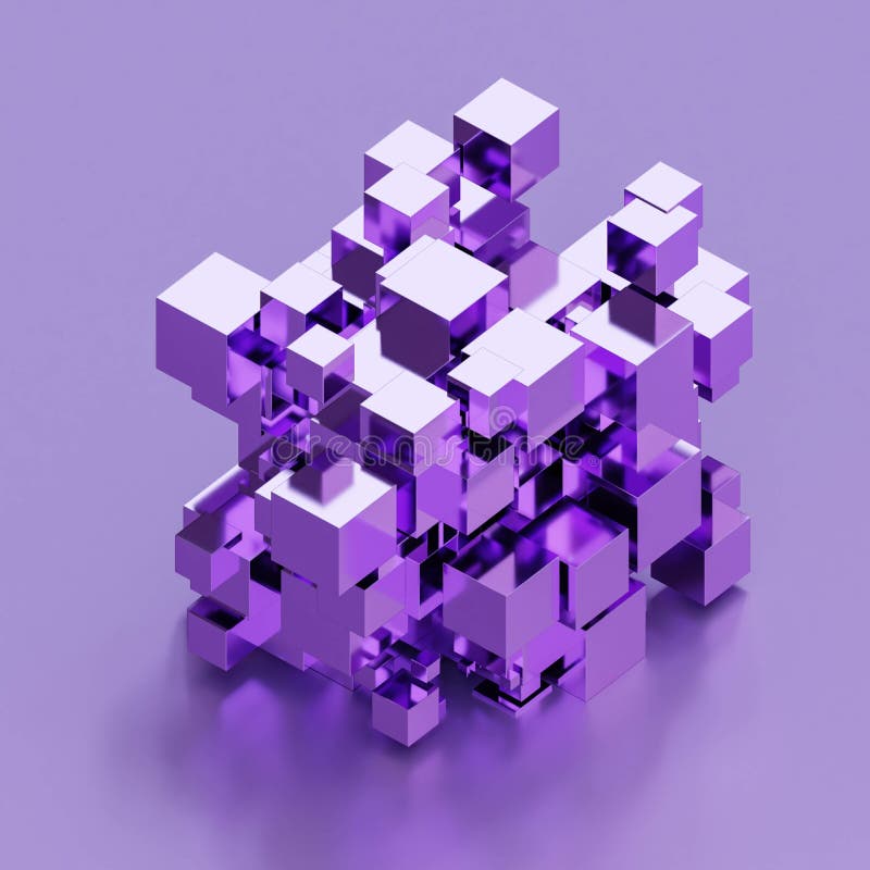 Random Violet Metallic Abstract Geometric Shape Cube Blocks 3d Render ...
