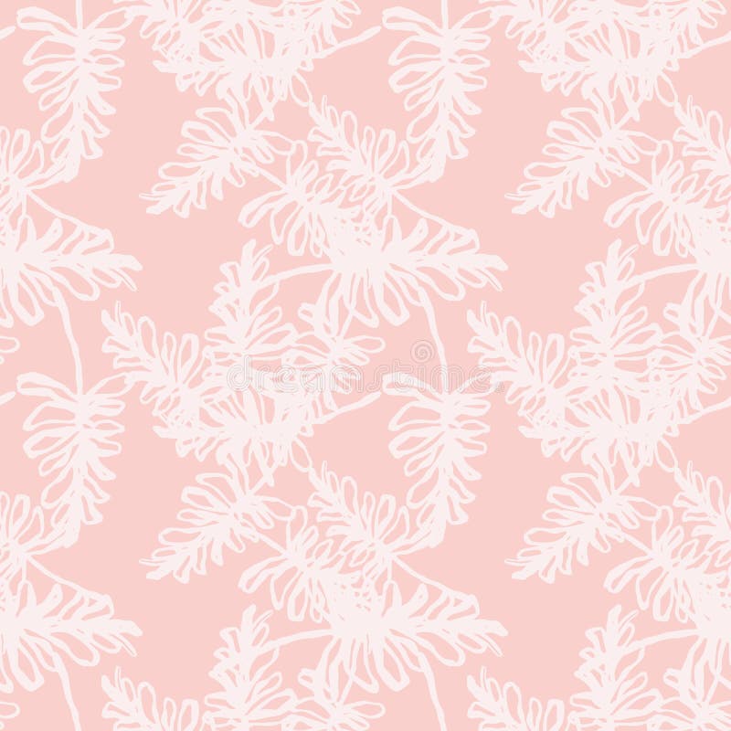 Random White Contoured Branches Silhouettes Seamless Pattern. Soft ...