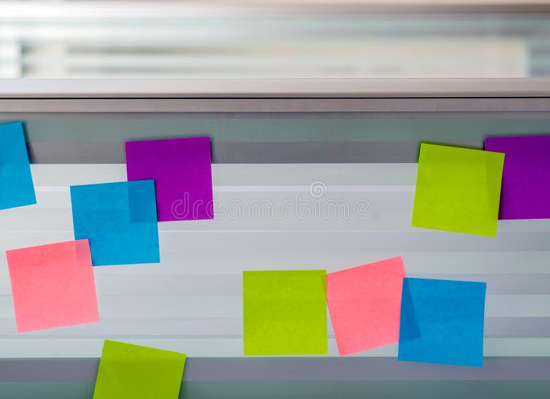Randomly Scattered Colored Sticky Notes Over Glass Screen of a Bench ...