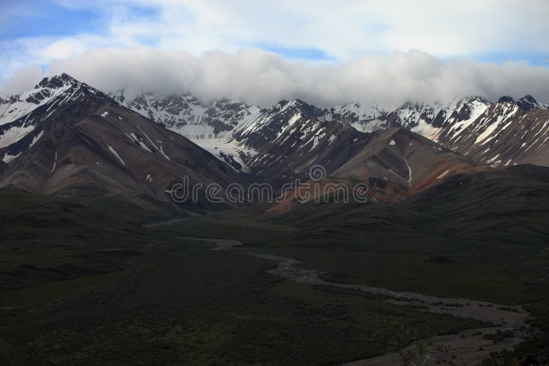 Range of Beautiful High Rocky Mountains Covered with Snow in Alaska ...