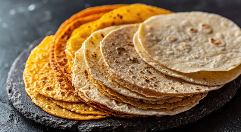 A Range of Different Types of Mexican Tortillas on a Table on Black ...