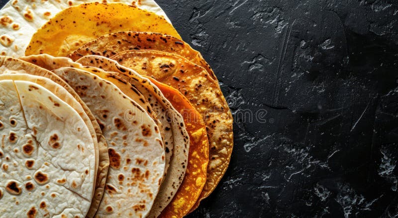 A Range of Different Types of Mexican Tortillas on a Table on Black ...