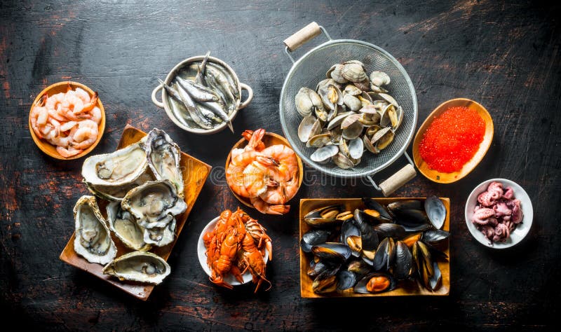 The Range of Different Types of Seafood Stock Image - Image of ...