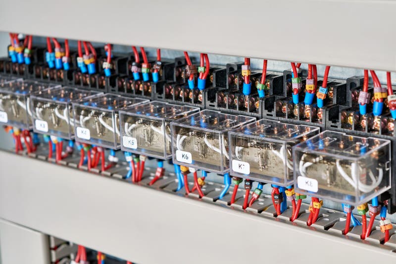 A Range of Intermediate Relays in the Electrical Cabinet. Stock Image ...