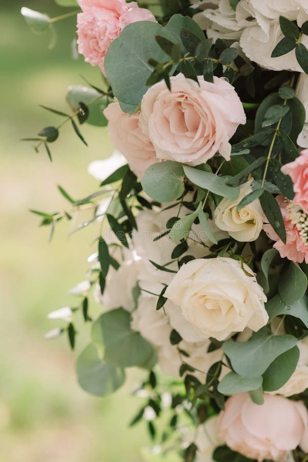 The Range of Flowers of Gentle Hues on a Wedding Arch. Stock Image ...