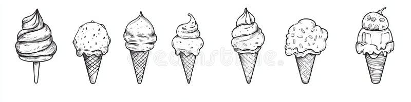 A Range of Ice Cream Cones and Cups is Presented in the Style of a ...