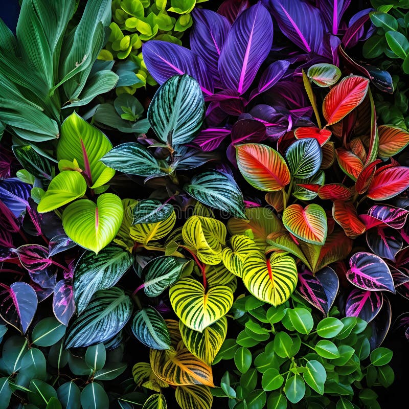 A View of Various Different Colored Plant Leaves Stock Illustration ...