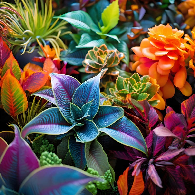 A View of Various Different Colored Plant Leaves Stock Illustration ...