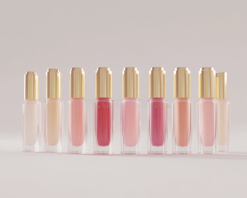 A Range of Liquid Foundation Colors in Glass Bottles with Black Lids ...