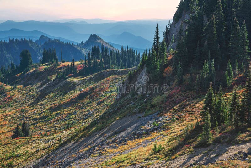 Range of Mount Rainier with Autumn Landscape Stock Photo - Image of ...