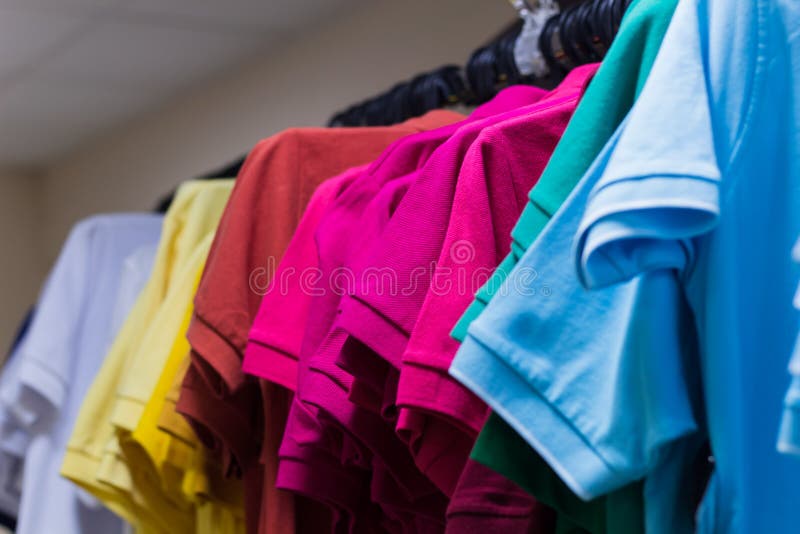 Range of Multi-colored Cotton T-shirts Stock Photo - Image of shirt ...