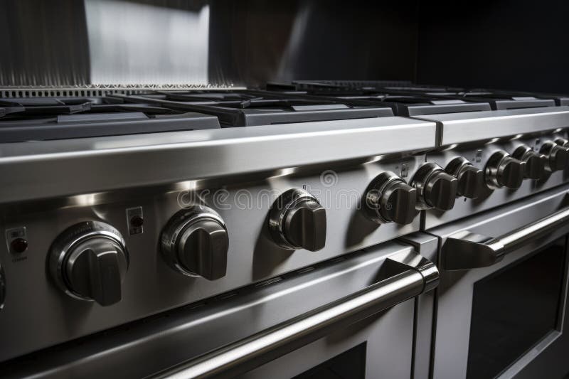 Range with Multiple Burners, Including a Large Rear Burner and Smaller ...