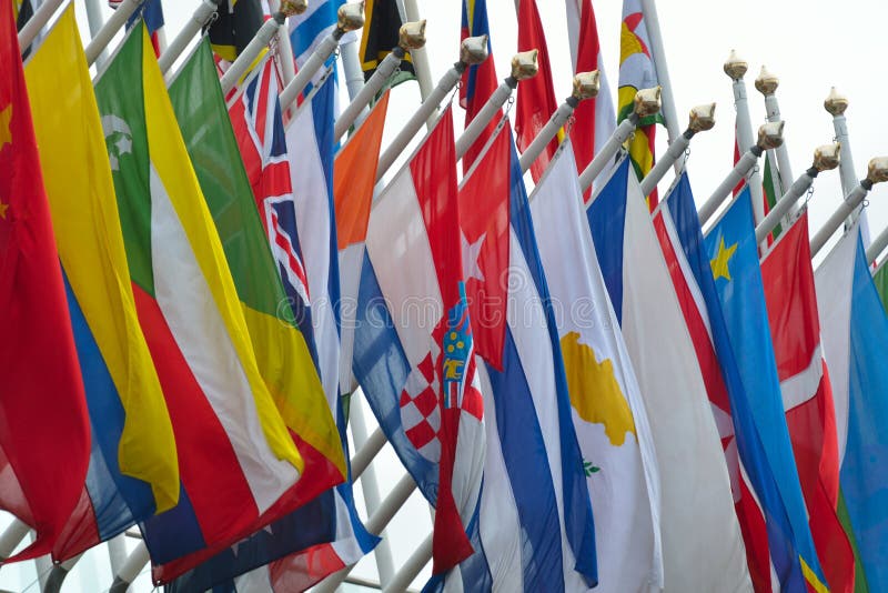 Countries flags flying stock image. Image of develop - 17690155