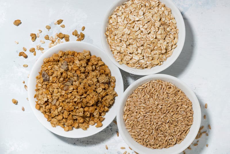 Range of Products Made from Oats, Top View Closeup Stock Image - Image ...