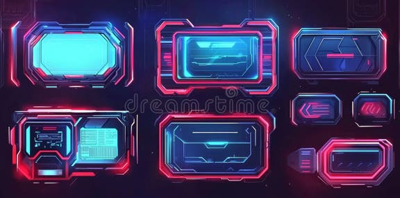 A Range of Red and Blue Futuristic HUD Elements, Featuring Various ...