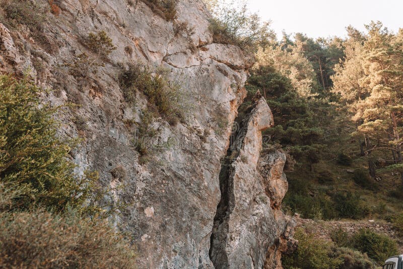 Range of Rocky Cliffs with Wild Grass with Sunlight Stock Image - Image ...