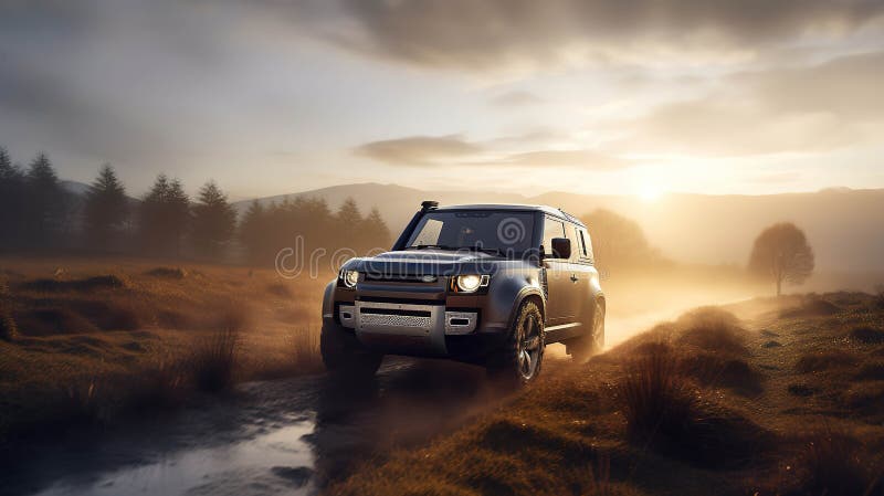 Range Rover Defender on the Move in the Countryside Stock Illustration ...