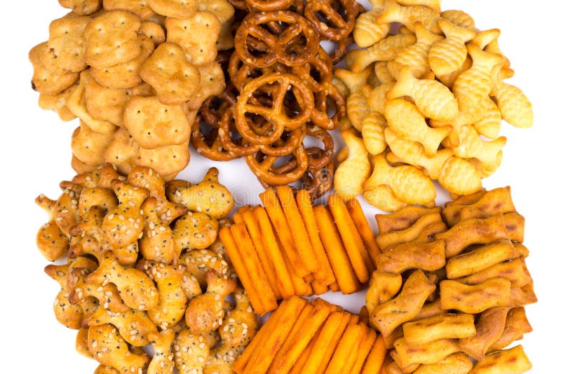Range of Salty Snacks Isolated on White Stock Image - Image of object ...