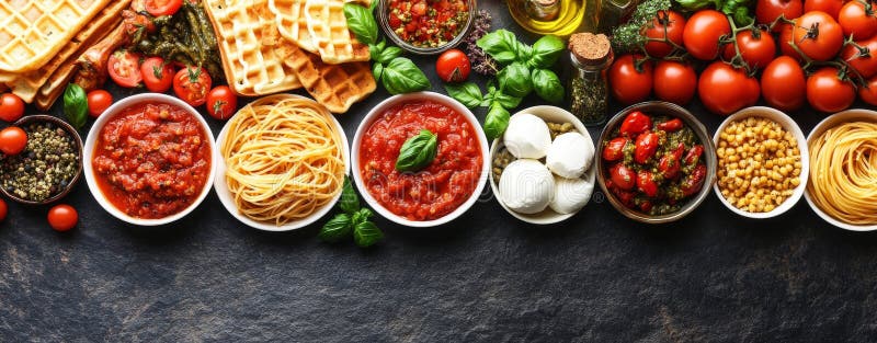 Range of Traditional Italian Foods Stock Photo - Image of cookery ...