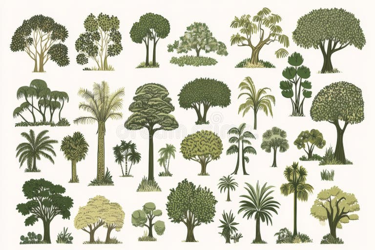 A Range of Tree Silhouettes in Different Forms and Dimensions are Set ...