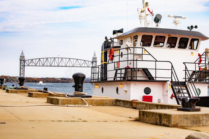 Ranger Boat with Cape Cod Canal Railroad Bridge Editorial Photography ...