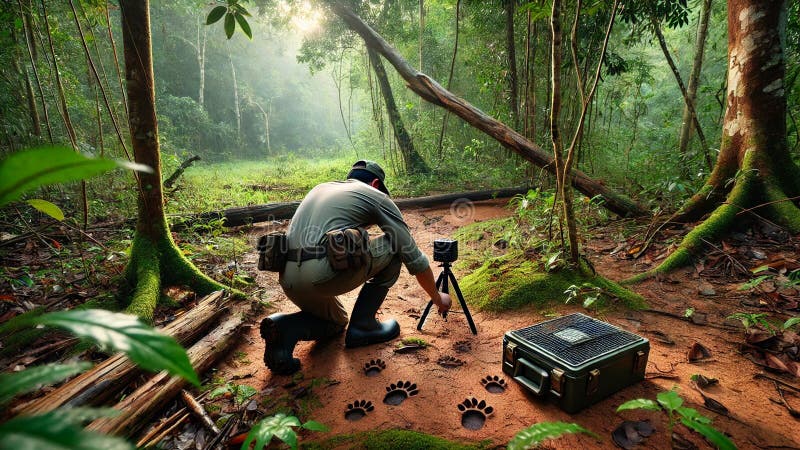 Ranger Setting Up Camera Trap in Wildlife Sanctuary for Conservation ...