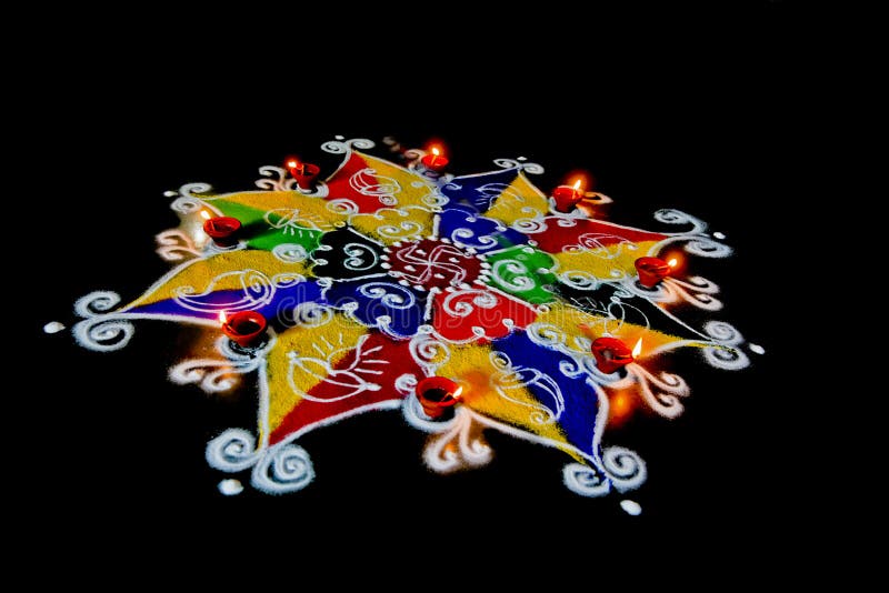 Rangoli on a Black Surround Stock Photo - Image of painting, door: 27750710