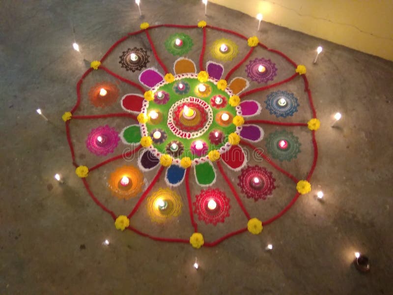 Rangoli Candals Deep Light Night Stock Photo - Image of rangoli, deep ...