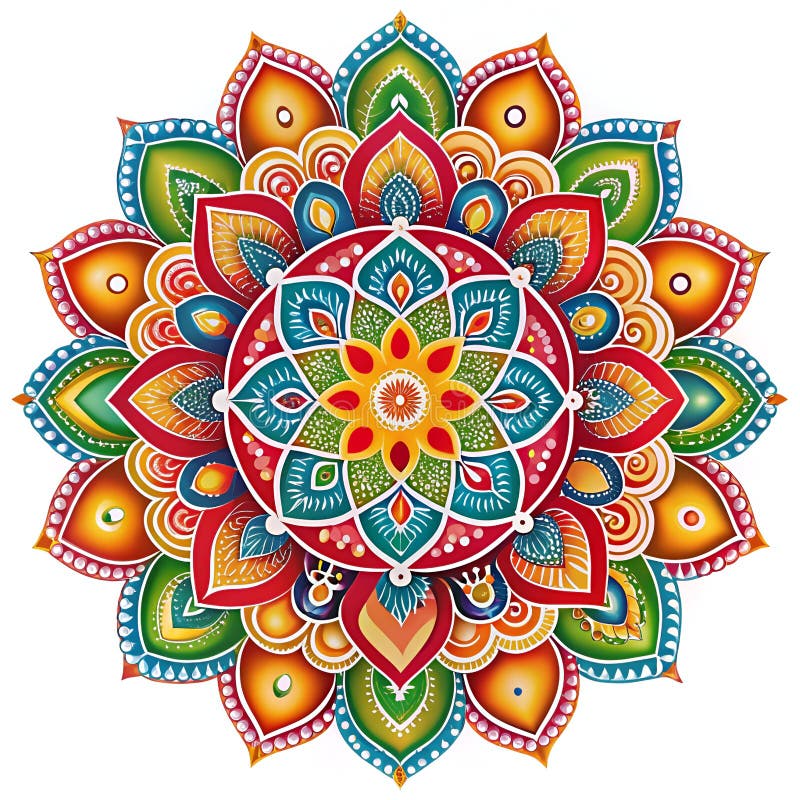 Rangoli Colored Patterns on White Background Stock Illustration ...