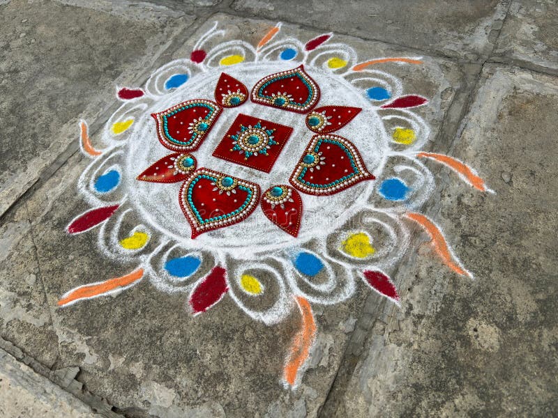Rangoli Design Around Diwali Lamp Stock Image - Image of asia, fire ...