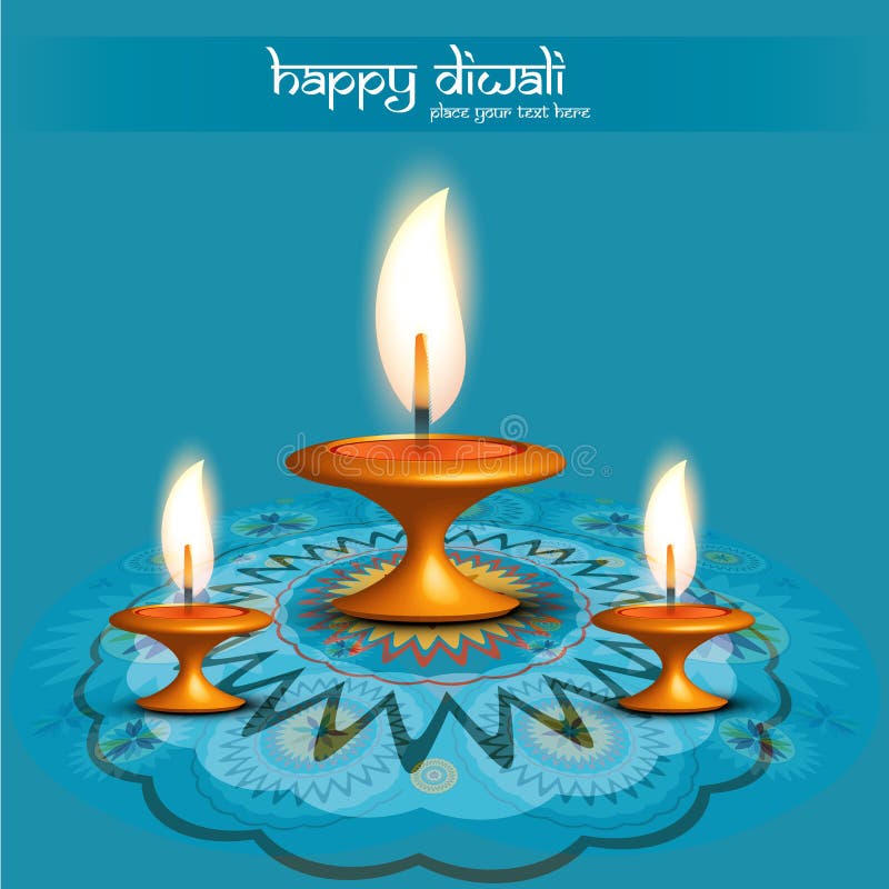 Rangoli Diwali Diya Blue Background Stock Illustration - Illustration ...