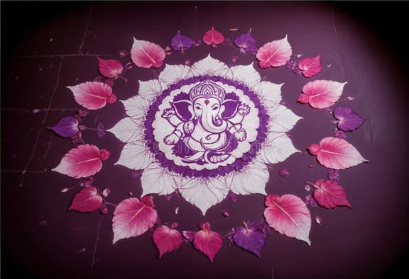 A Rangoli Flower Design with a Ganesh on it Stock Illustration ...