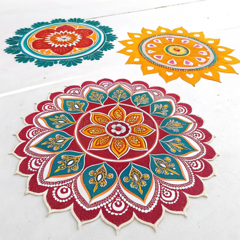 Rangoli Patterns Outside Homes Stock Illustration - Illustration of ...