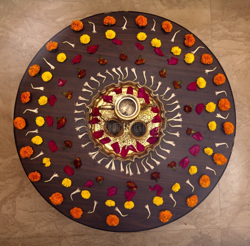 Rangoli Table, Patterns Flowers Petals Stock Image - Image of orange ...